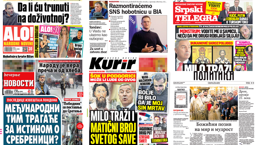 NASLOVNE STRANE DANAŠNJIH NOVINA: Prelistavanje štampe za sredu, 8 ...