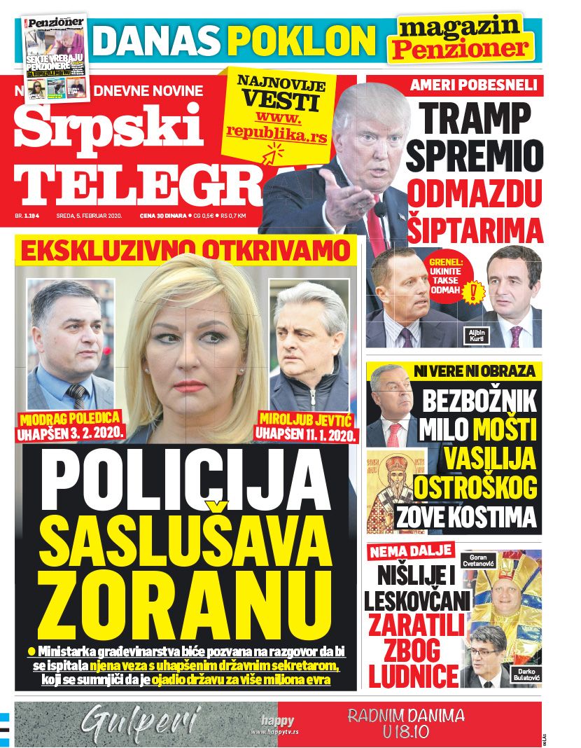 NASLOVNE STRANE DANAŠNJIH NOVINA: Prelistavanje štampe za sredu, 5 ...