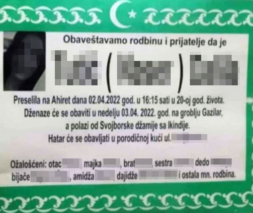 Sahranjena devojka koja je poginula u Novom Pazaru: Nastradala pokušavajući da zaustavi ...