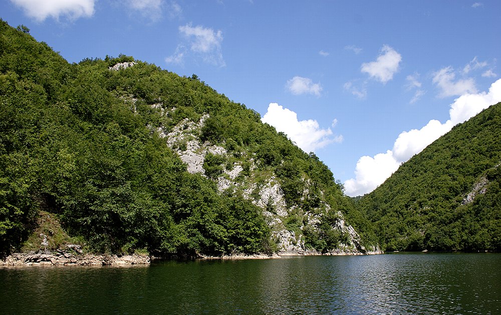 Radoinja Lake - a water gem in the Uvac Canyon, surrounded by pine ...