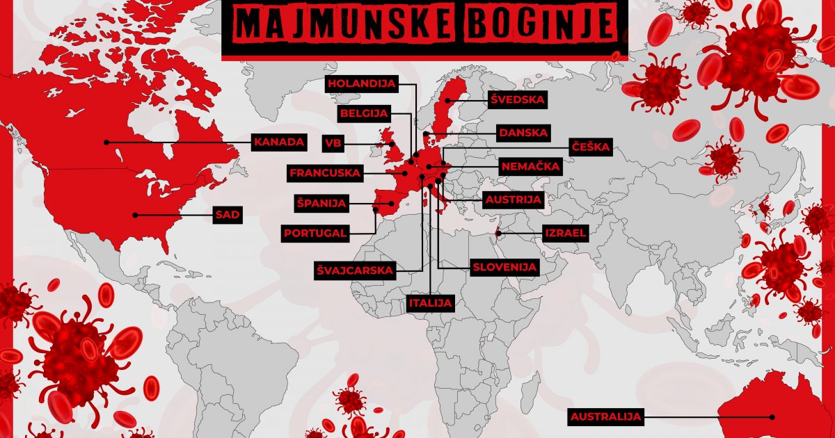 Mapa zemalja koje su prijavile slučajeve majmunskih boginja: Raširile ...