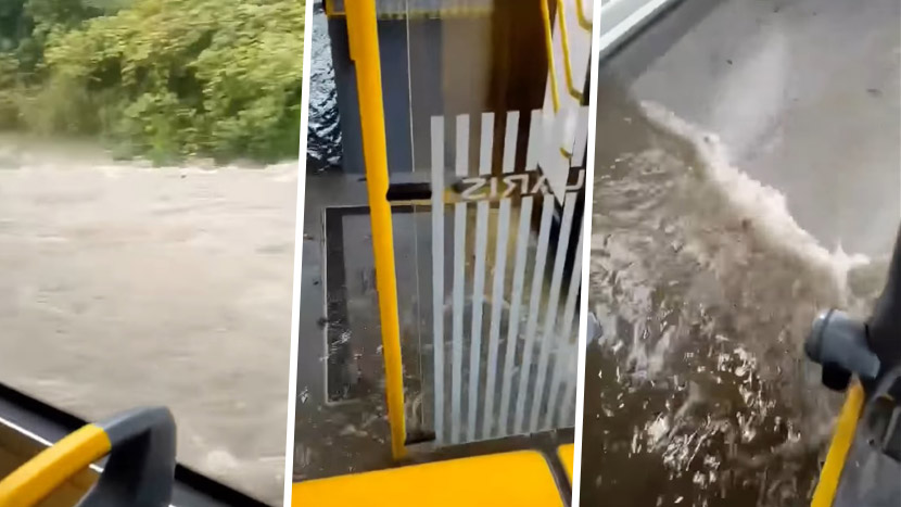 Torrent bursts inside city bus in Belgrade: Passengers lift their feet ...