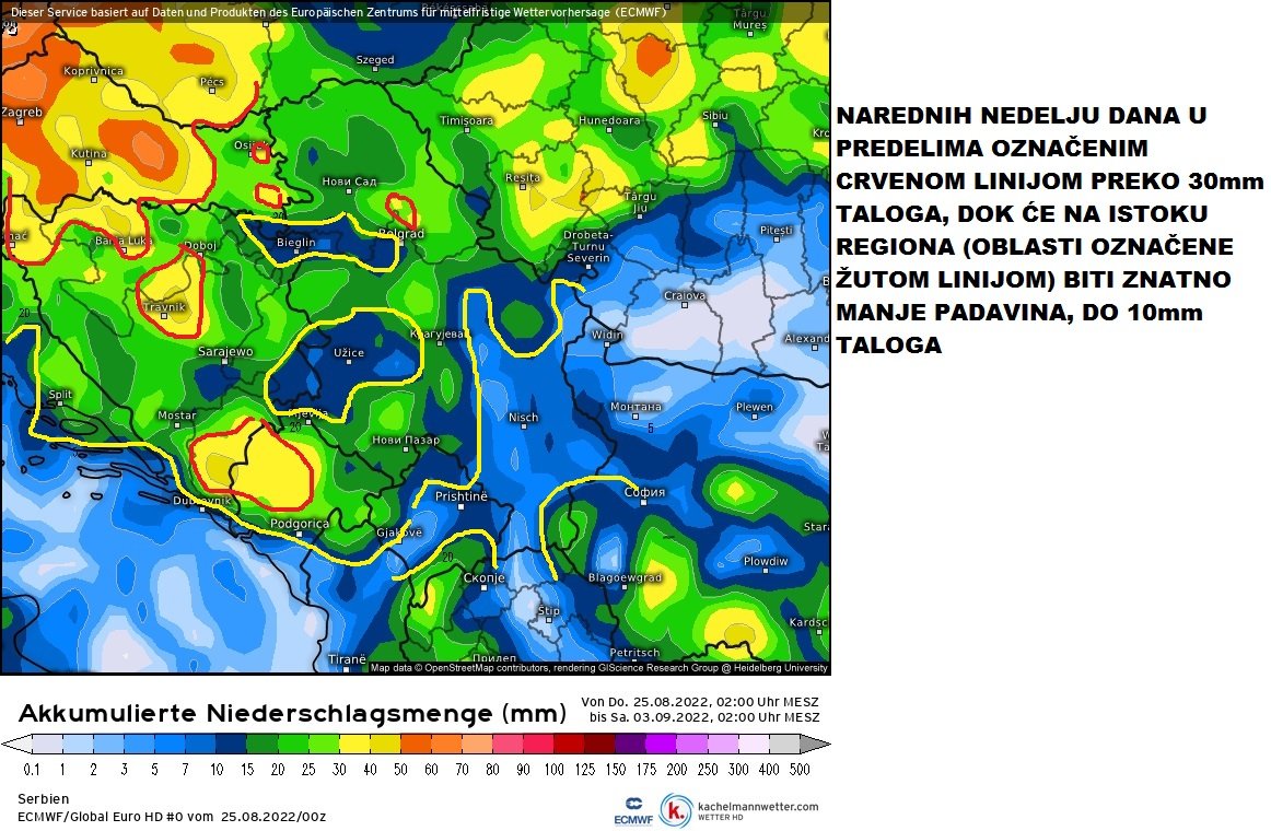 Meteorolog na mapi označio predele gde će biti kiše u narednih 7 dana: Oko 1. septembra treba da ...