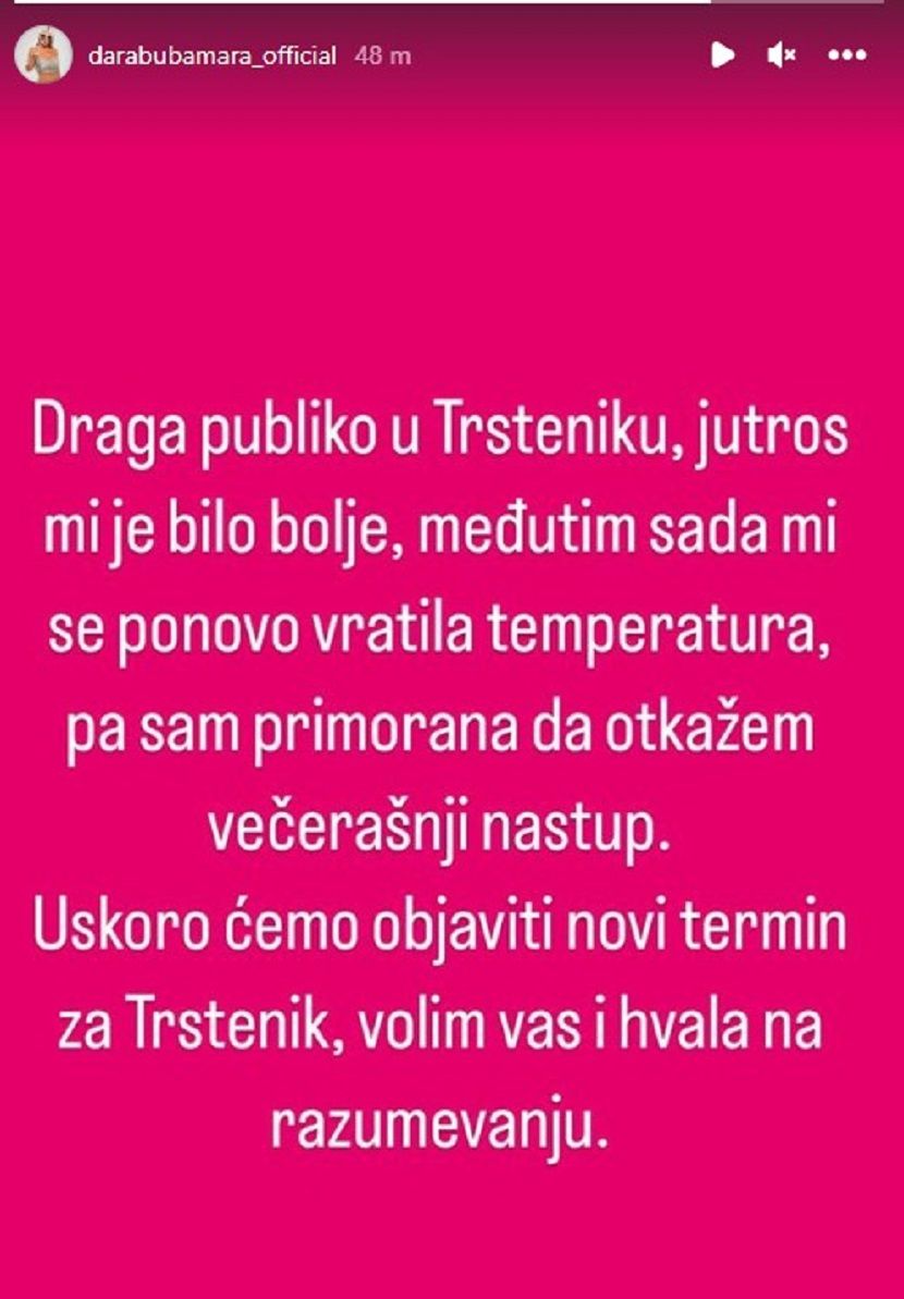 Dara Bubamara otkazala nastup: Pevačici ugroženo zdravlje, evo šta joj se dogodilo - Telegraf.rs