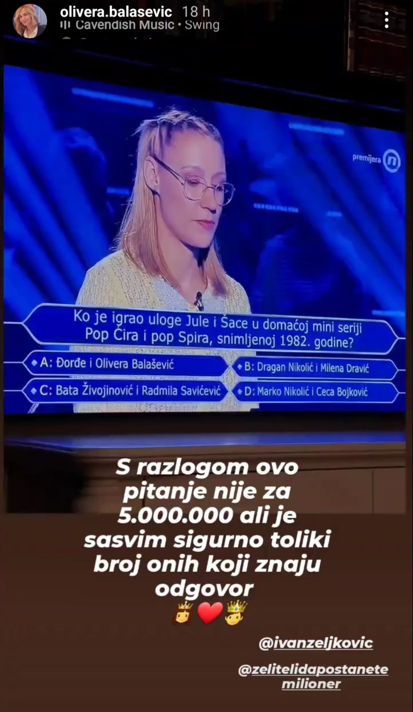 Olivera Balašević Đorđe Balašević pitanje Milioner - Telegraf.rs