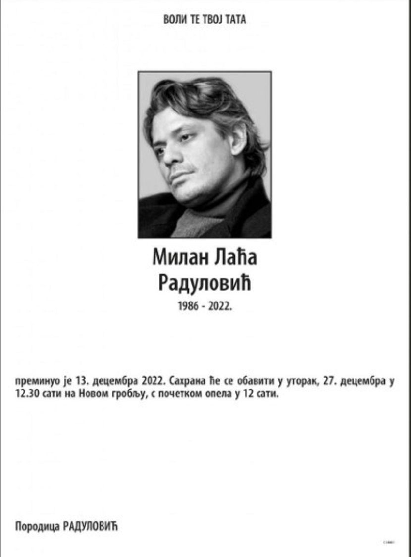 Futa se emotivnim rečima oprostio od sina - Telegraf.rs