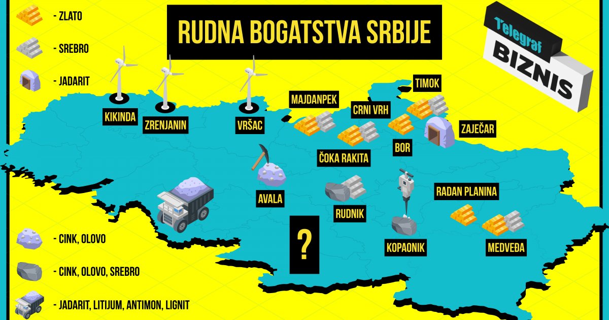 Mapa rudnog bogatstva u Srbiji - Telegraf Biznis