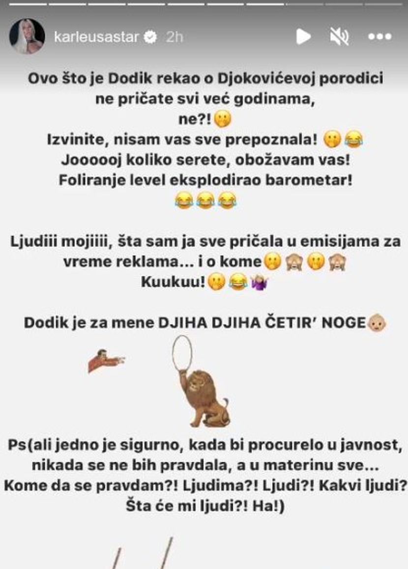 Karleuša komentarisala snimak na kojem Dodik vređa Đokoviće - Telegraf.rs