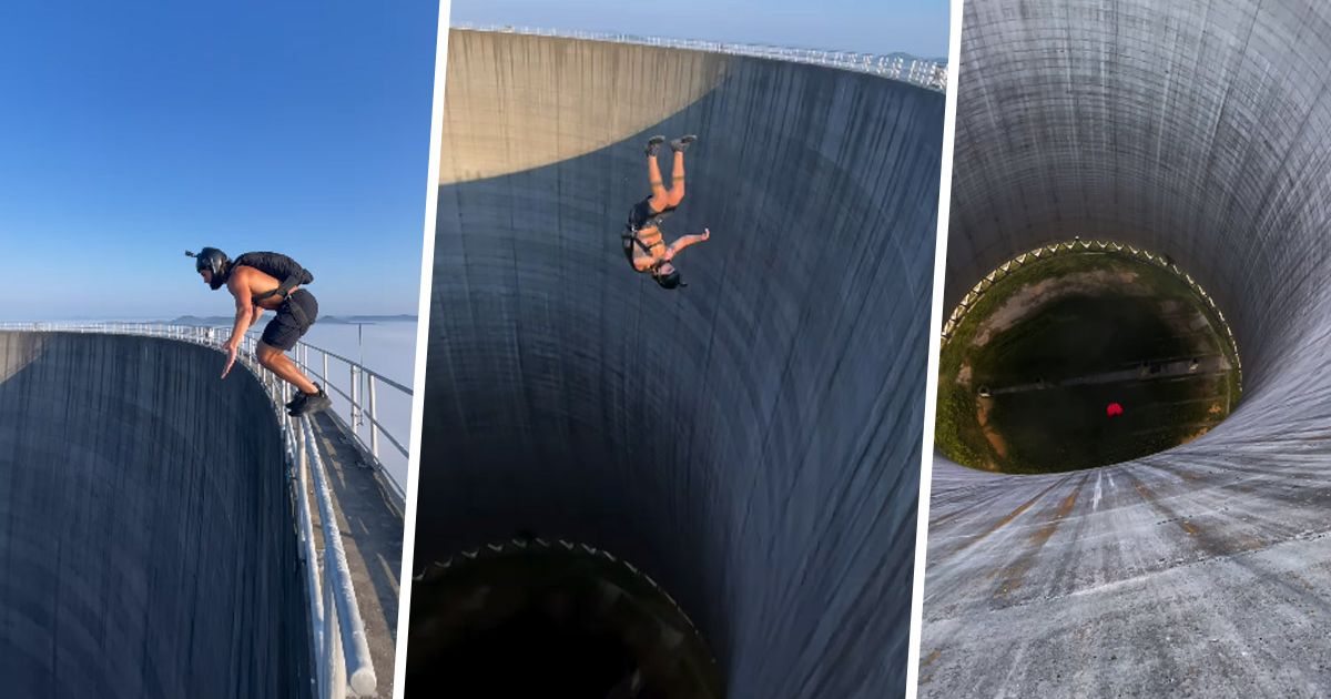 Padobranac se popeo na najviši toranj nuklearne elektrane i skočio ...