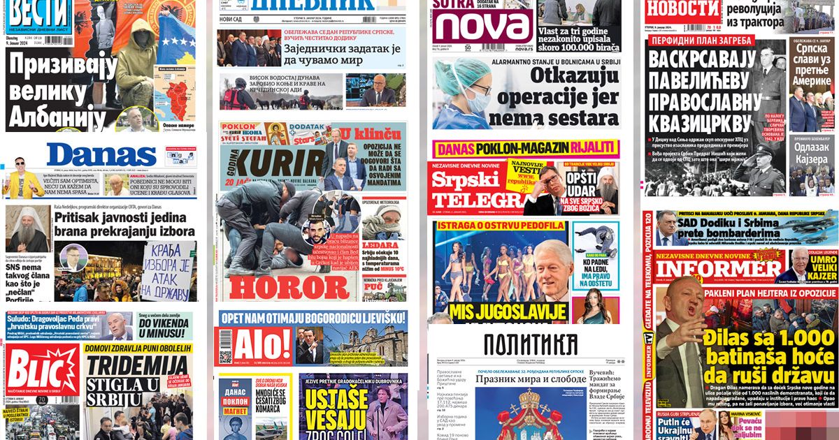 NASLOVNE STRANE DANAŠNJIH NOVINA: Prelistavanje štampe za utorak, 9 ...