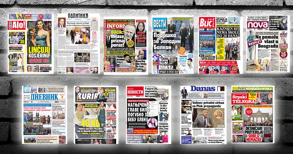 NASLOVNE STRANE DANAŠNJIH NOVINA: Prelistavanje štampe za sredu, 24 ...