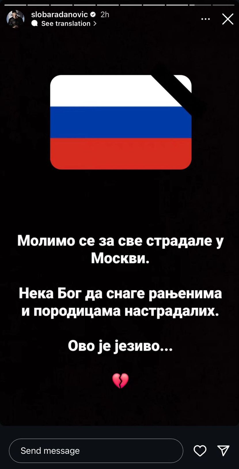 "Ovo je jezivo..." Sloba Radanović se oglasio o terorističkom napadu u Moskvi, moli se za sve ...