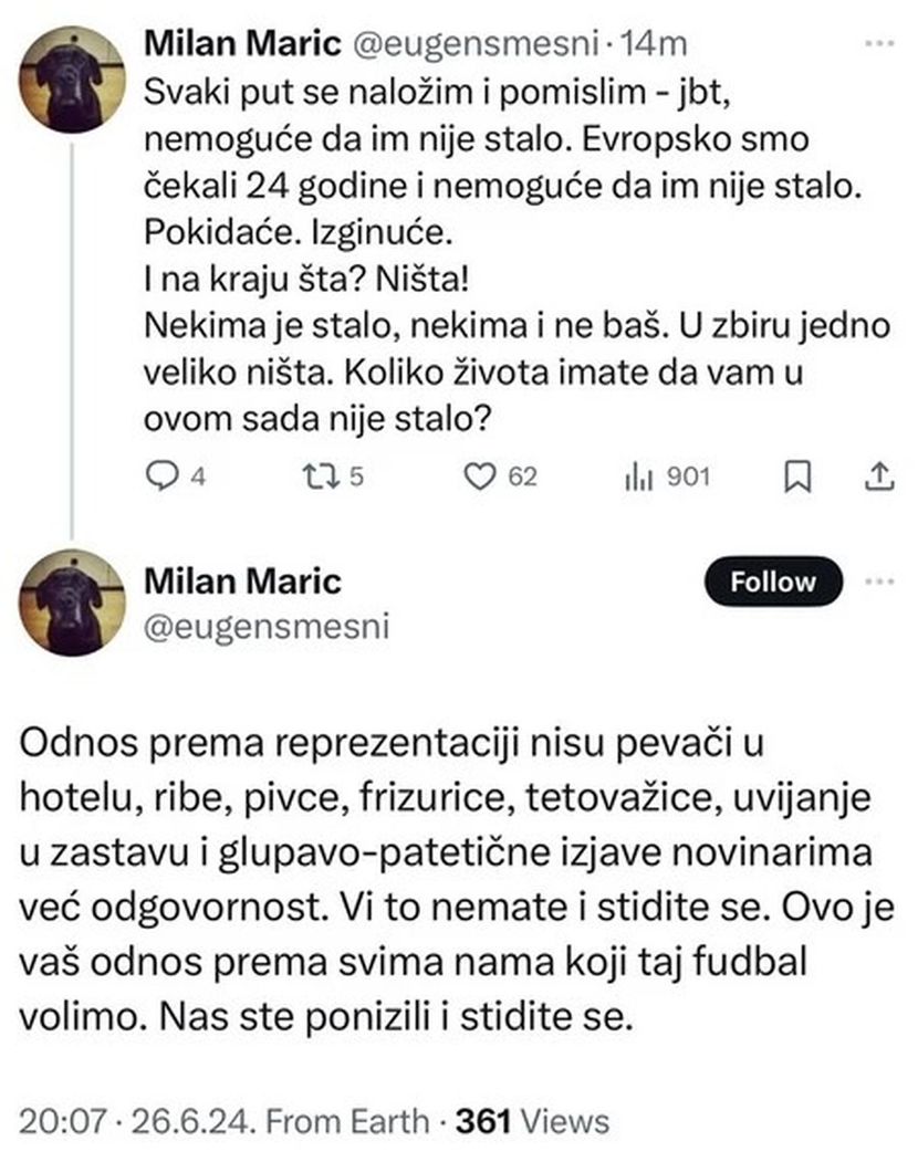 "Ponizili ste nas i stidite se!": Milan Marić se ponovo oglasio i oštro kritikovao fudbalere ...