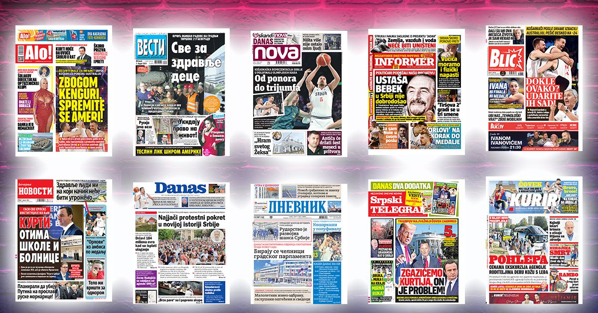 NASLOVNE STRANE DANAŠNJIH NOVINA: Prelistavanje štampe za sredu, 7 ...