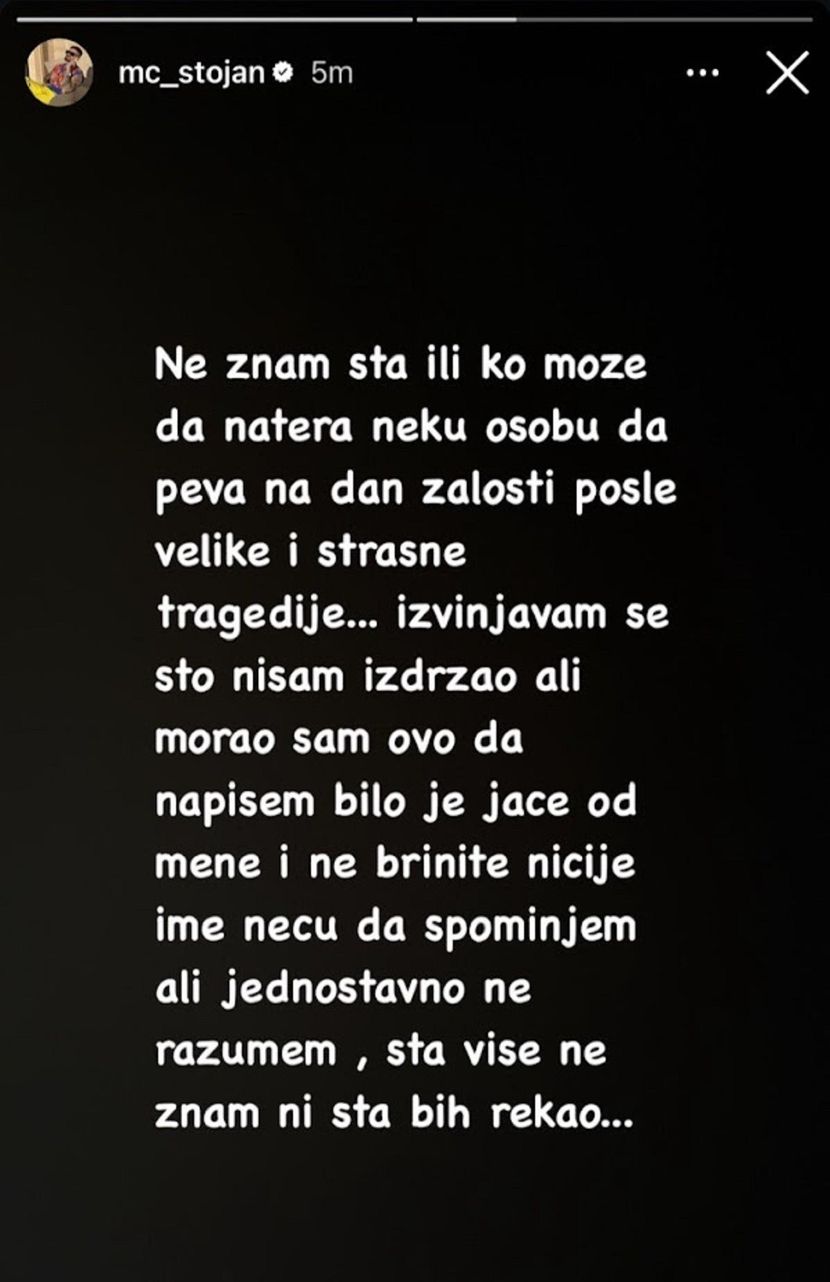 "Šta ili ko može da vas natera?!" MC Stojan ogorčen na kolege koje su pevale nakon tragedije u ...