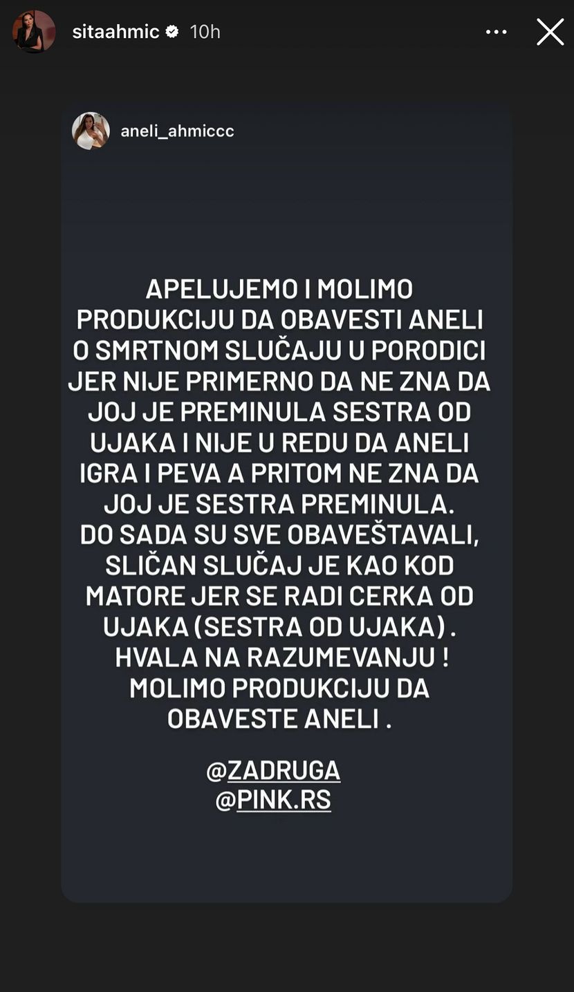 Sita Ahmić se obratila produkciji zbog tragedije u porodici: Aneli igra i peva, ne zna da joj je ...