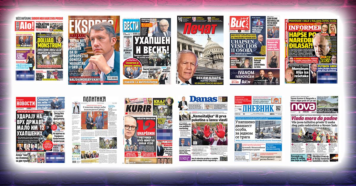 Naslovne strane današnjih novina: Prelistavanje štampe za petak, 22 ...