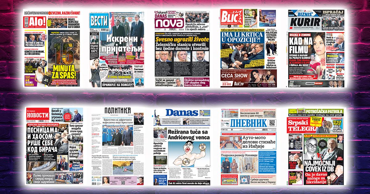 Naslovne strane današnjih novina: Prelistavanje štampe za sredu, 27 ...