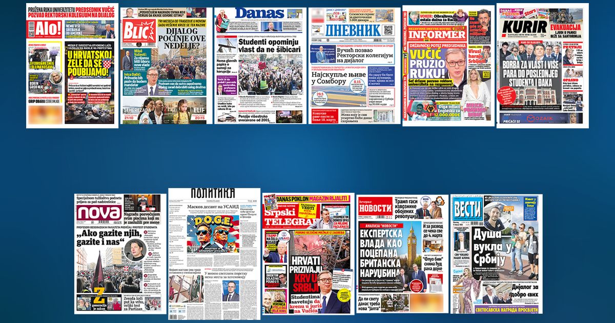 Naslovne strane današnjih novina: Prelistavanje štampe za utorak, 4 ...