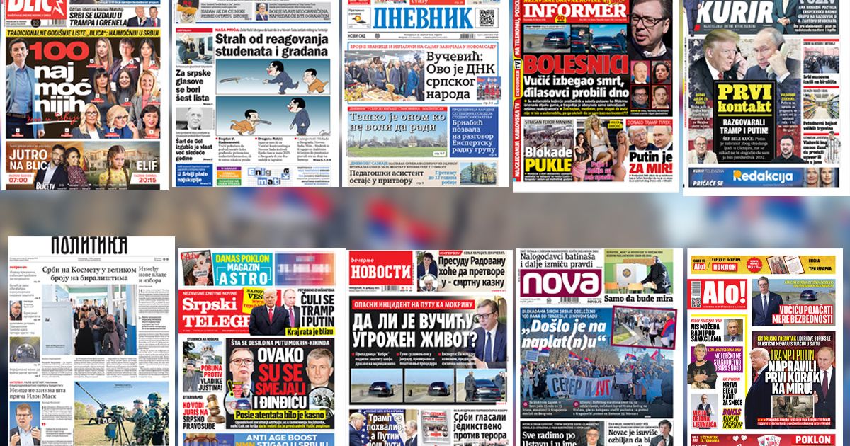 NASLOVNE STRANE DANAŠNJIH NOVINA: Prelistavanje štampe za ponedeljak ...