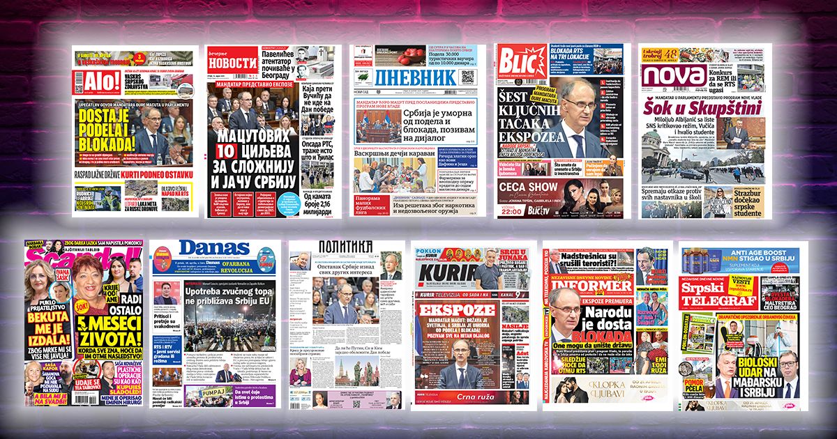 Naslovne strane današnjih novina: Prelistavanje štampe za sredu, 16 ...