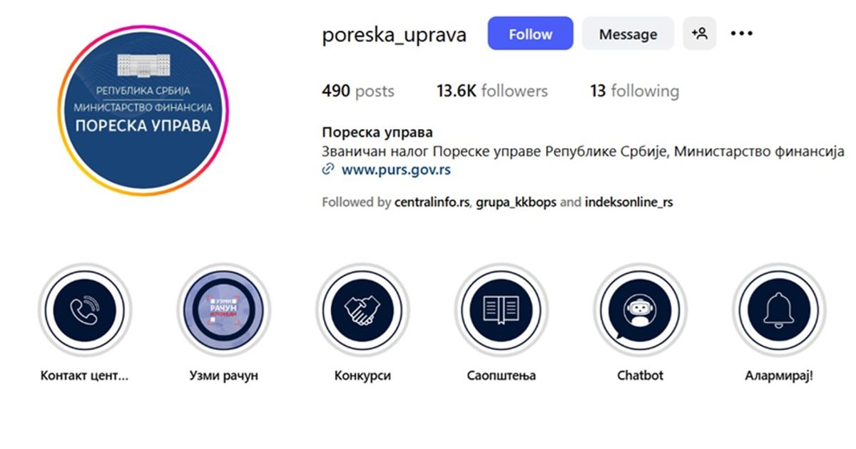 Poreska uprava Srbije upozorava: Otkriven lažni Instagram profil ...