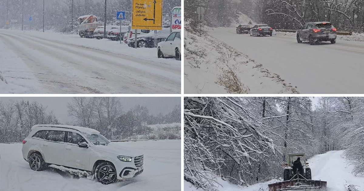 Snimak sa puta! Sve oko Prijepolja zavejano, sneg ne prestaje da pada ...