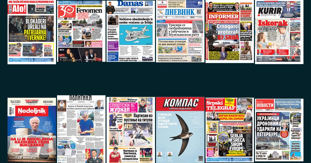 NASLOVNE STRANE SUTRAŠNJIH NOVINA: Prelistavanje štampe za četvrtak, 4 ...